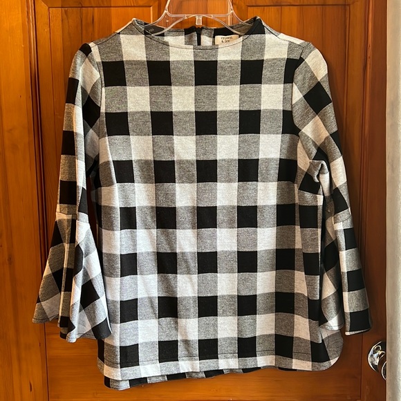 crown & ivy | Tops | Crown Ivy Black And White Buffalo Check Blouse ...